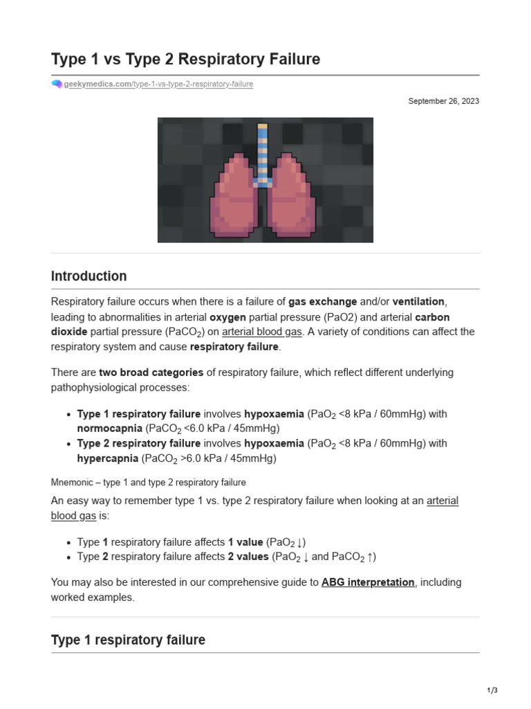Type 1 Vs Type 2 Respiratory Failure | PDF