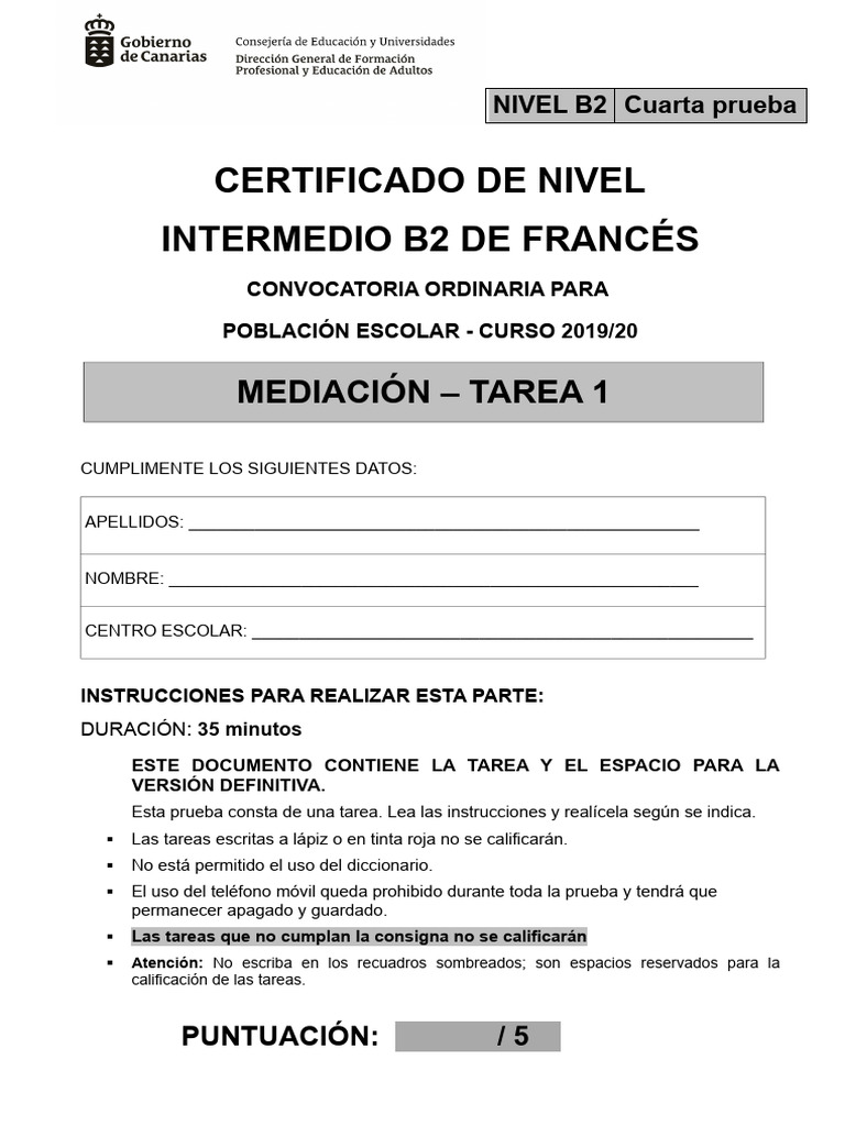 Mediacion Escrita Frances b2 Modelo | PDF