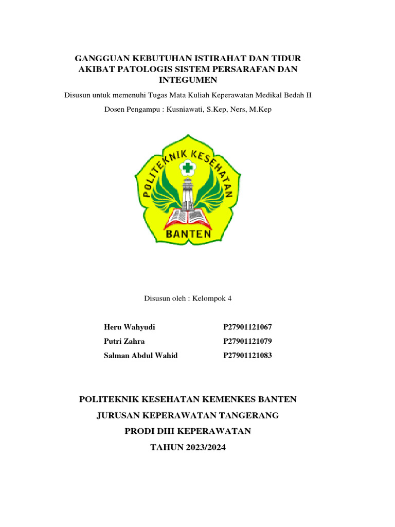 KMB - II - D3Kep 3B - Makalah Gangguan Istirahat Dan Tidur Patologis ...