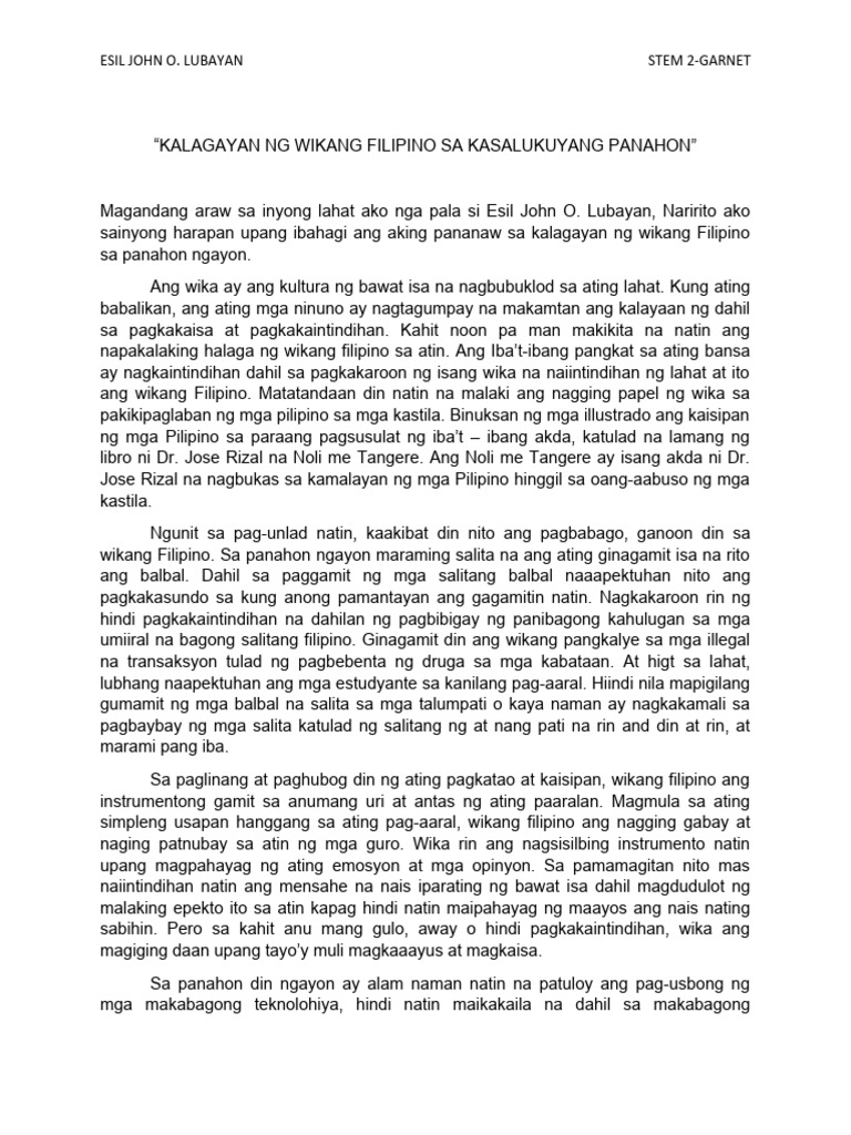 Kalagayan NG Wikang Filipino Sa Kasalukuyang Panahon | PDF Kalagayan NG Wikang Filipino Sa Kasalukuyang Panahon | PDF