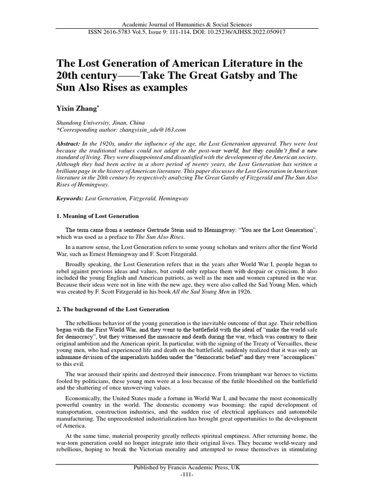 The Lost Generation in 20th Century Literature | PDF