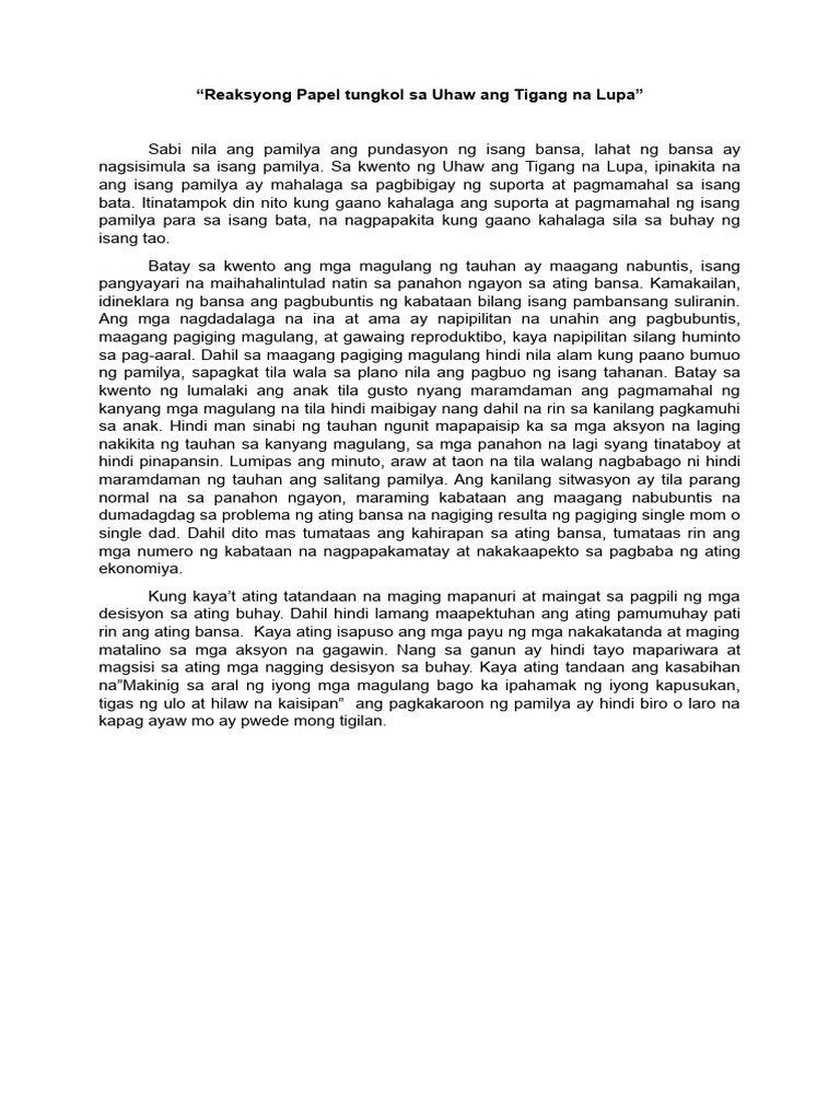Reaksyong Papel Tungkol Sa Uhaw Ang Tigang Na Lupa | PDF