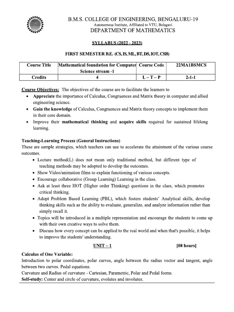 Maths Syll Sem 1 | PDF