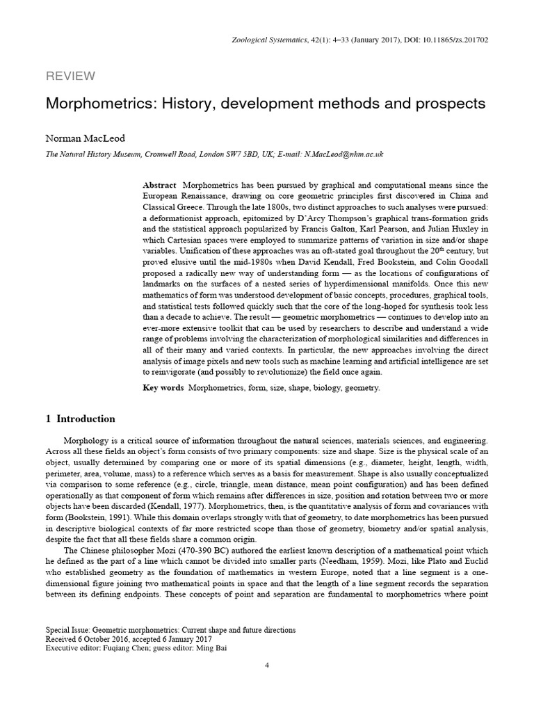 Morphometrics - History, Development Methods and Prospects | PDF ...