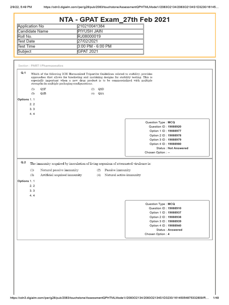 Gpat 2021 Paper | PDF