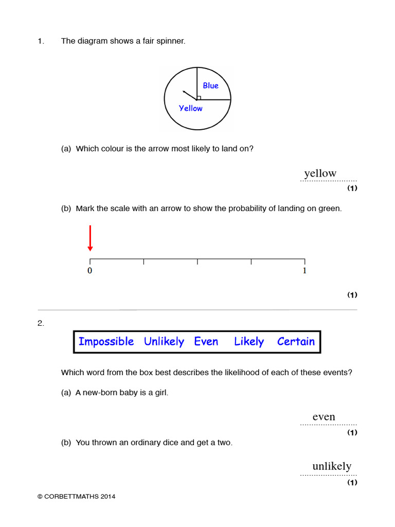 Probability Exercises with Spinners and Dice | PDF
