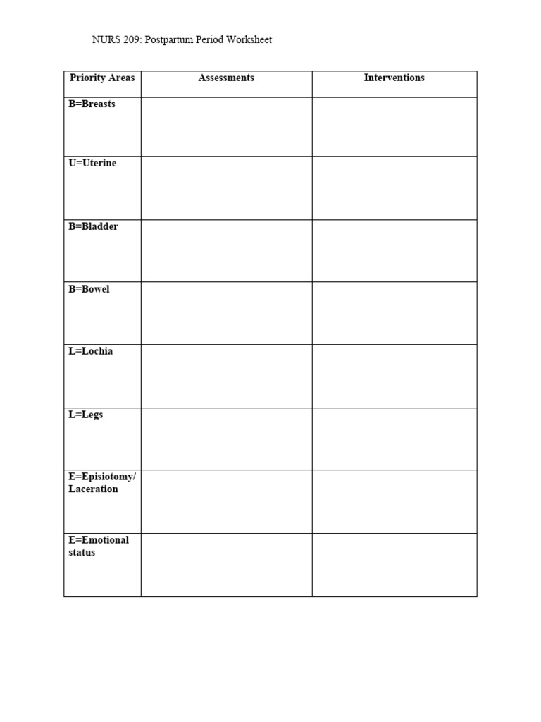Postpartum Worksheet | PDF