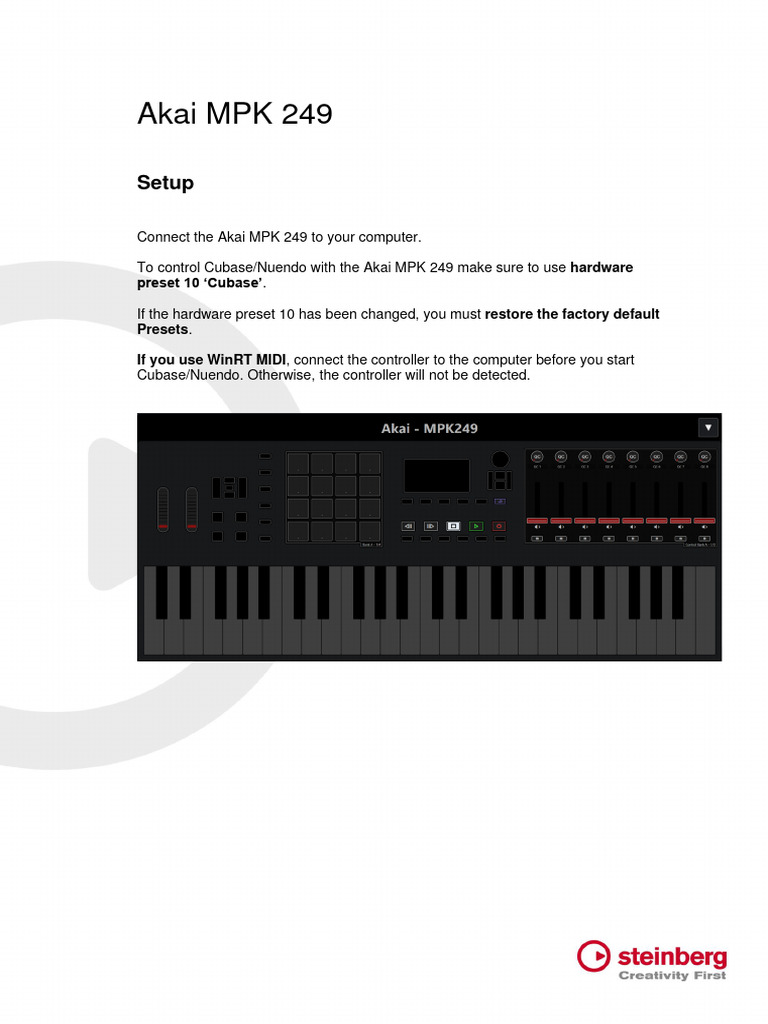 Akai MPK 249 Cubase Setup Guide | PDF