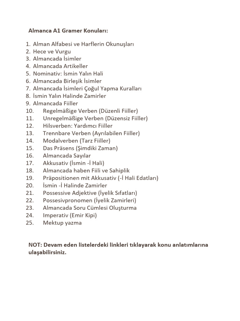 Almanca A1 Konuları PDF | PDF