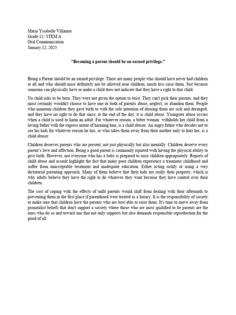 Becoming A Parent Should Be An Earned Privilege | PDF