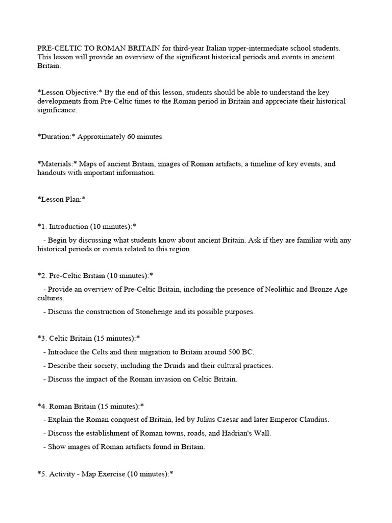 Pre-Celtic To Roman Britain | PDF