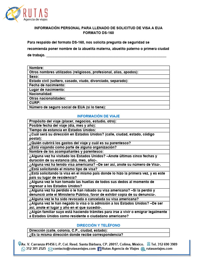 Formato DS - 160 Personal 2022 | PDF | Violación | Visa de viaje