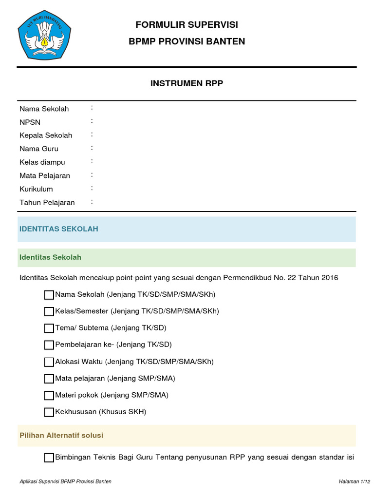 Form Supervisi k13 | PDF