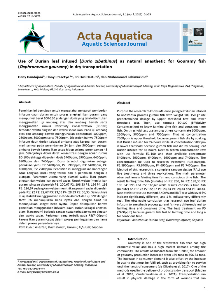 Use of Durian Leaf Infused (Durio Zibethinus) As Natural Anesthetic For ...