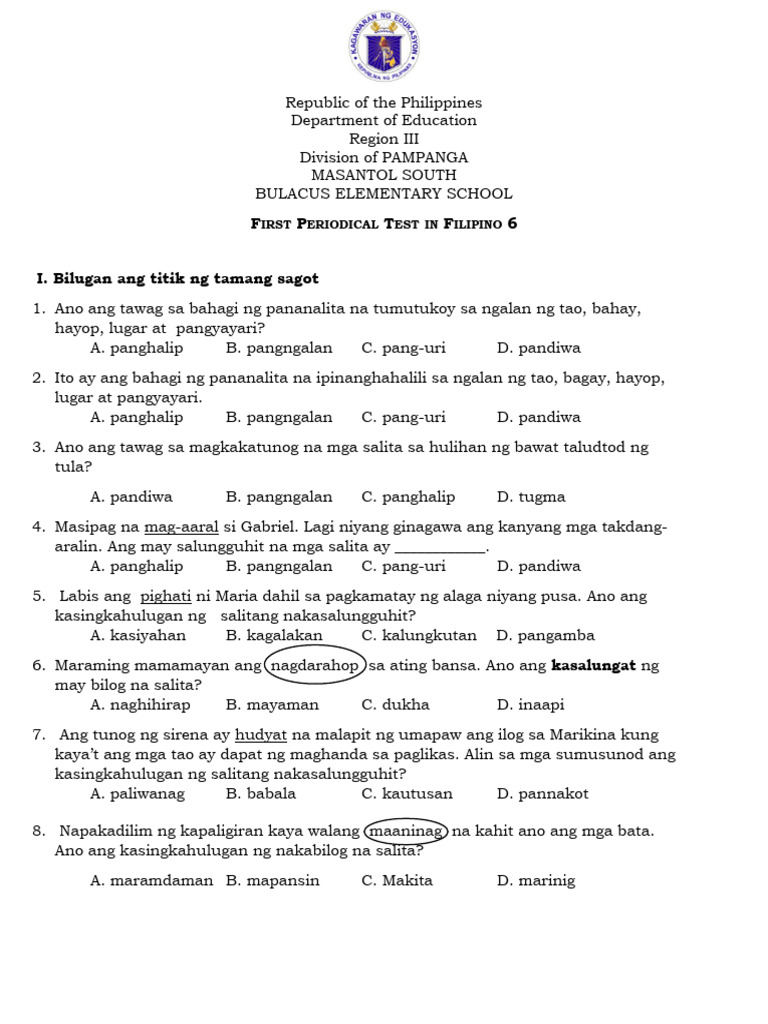 Filipino 1st Periodical Test | PDF