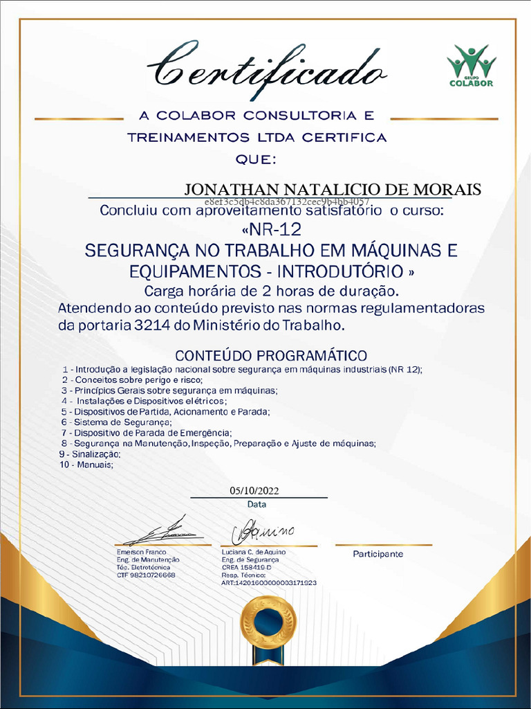 Certificado nr12 | PDF