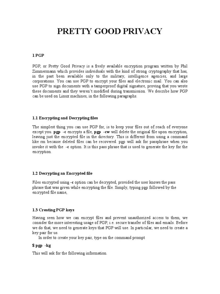 Pretty Good Privacy | PDF | Key (Cryptography) | Public Key Cryptography