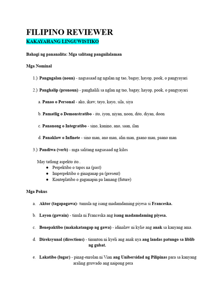 Filipino Reviewer | PDF
