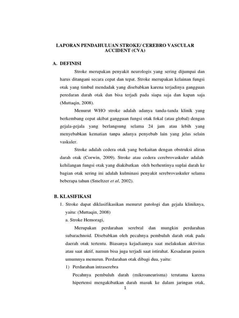 Laporan Pendahuluan Stroke Cerebro Vascu | PDF