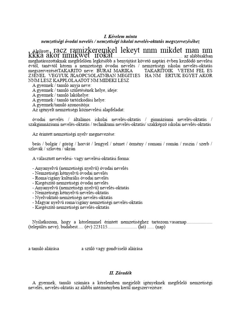 Kérelem Minta | PDF