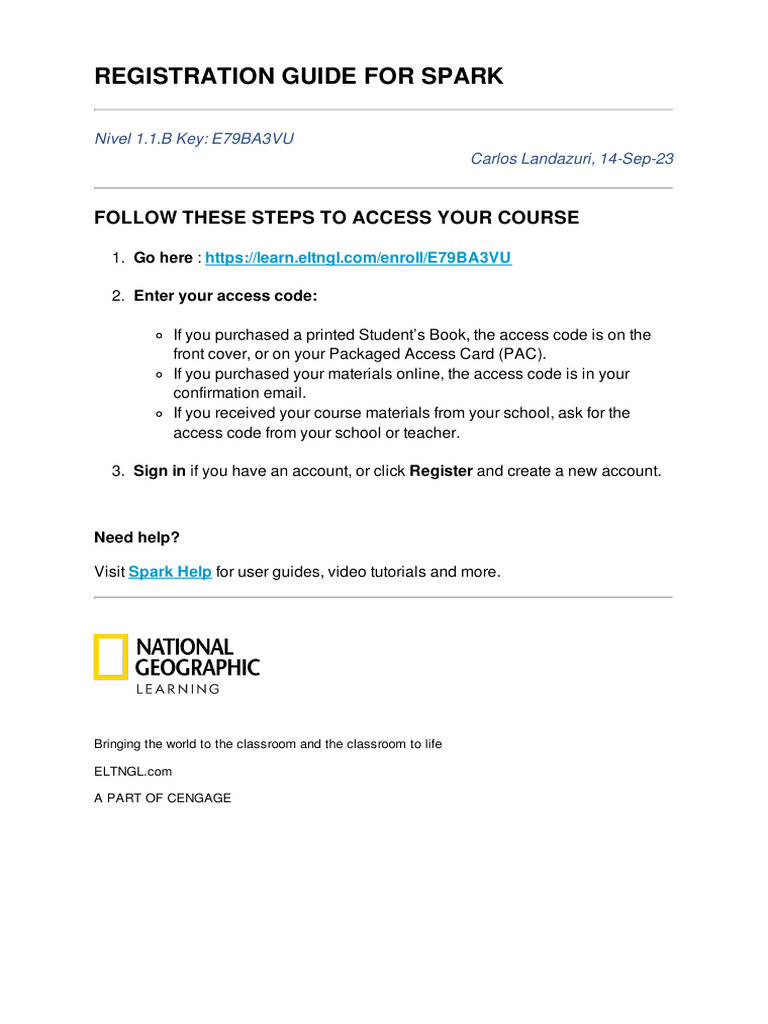 Spark Course Registration Guide Pdf