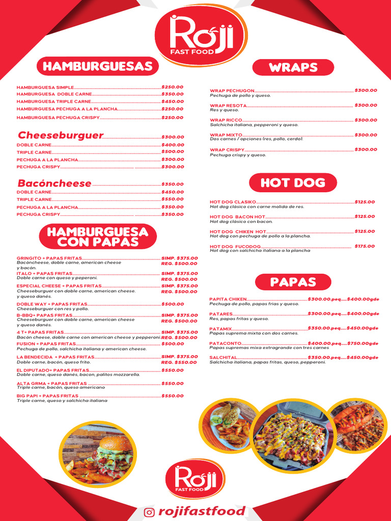 Menú Rojí Fast Food | PDF | Pancho | Cerdo