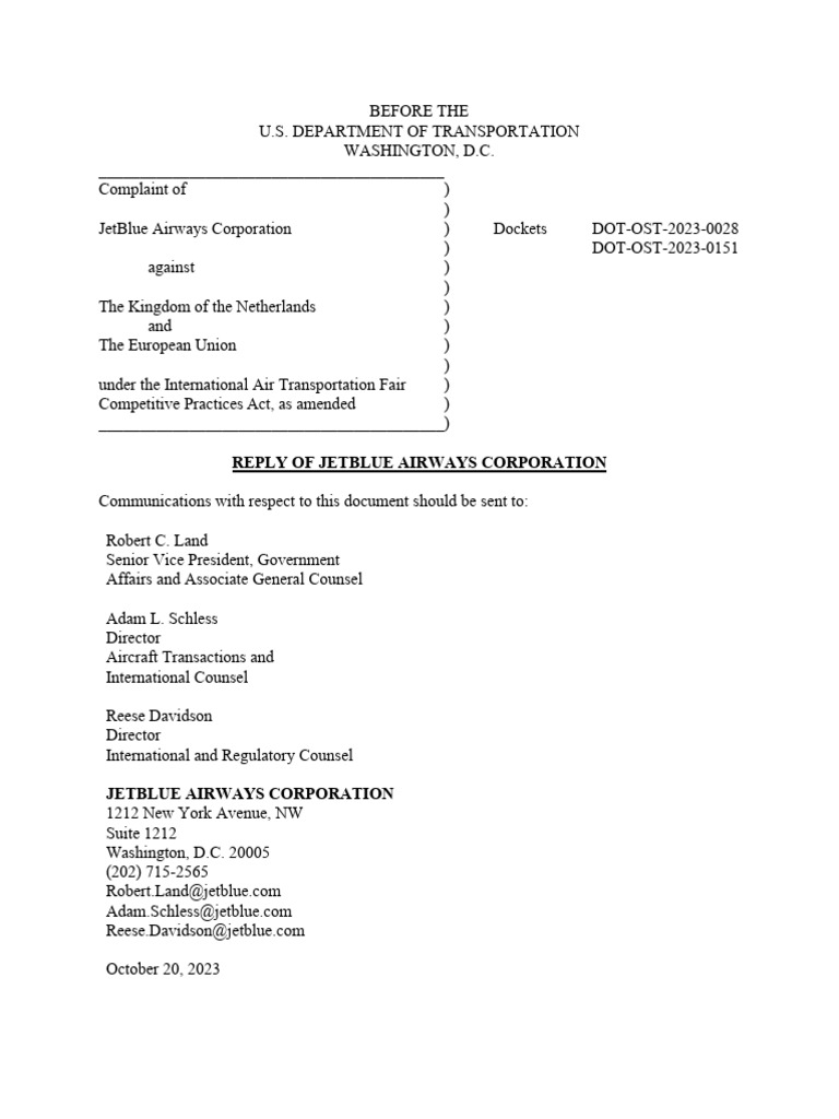 JetBlue's Complaint Against Dutch Regulations | PDF