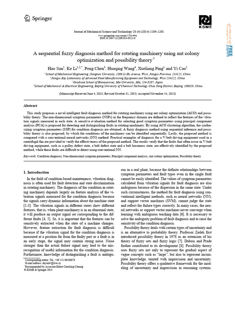 A Sequential Fuzzy Diagnosis Method For Rotating Machinery Using Ant Colony Optimization and ...