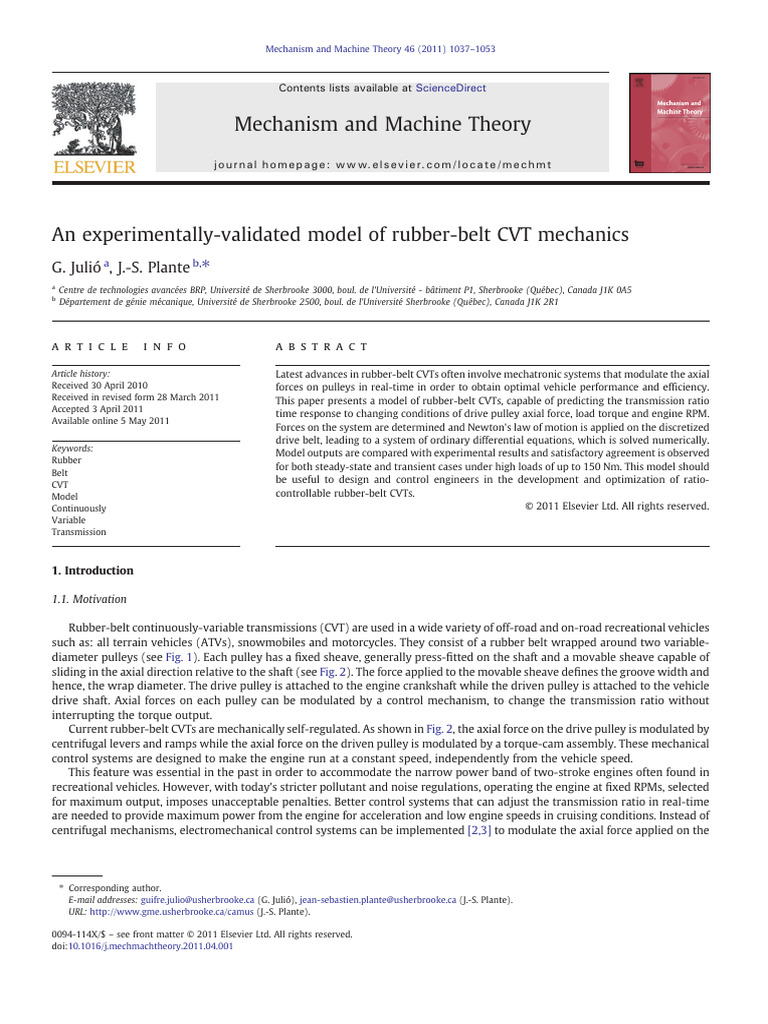 An Experimentally-Validated Model of Rubber-Belt CVT Mechanics | PDF