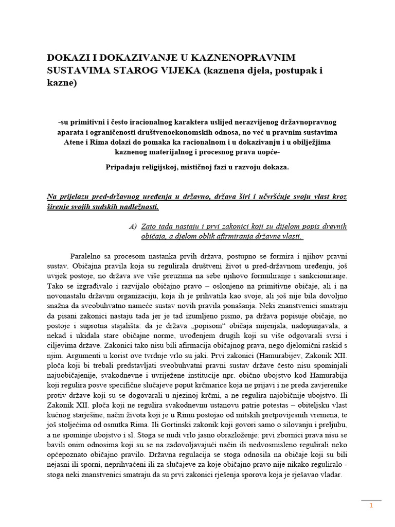 Dokazi I Dokazivanje U Kaznenopravnim Sustavima Starog Vijeka | PDF