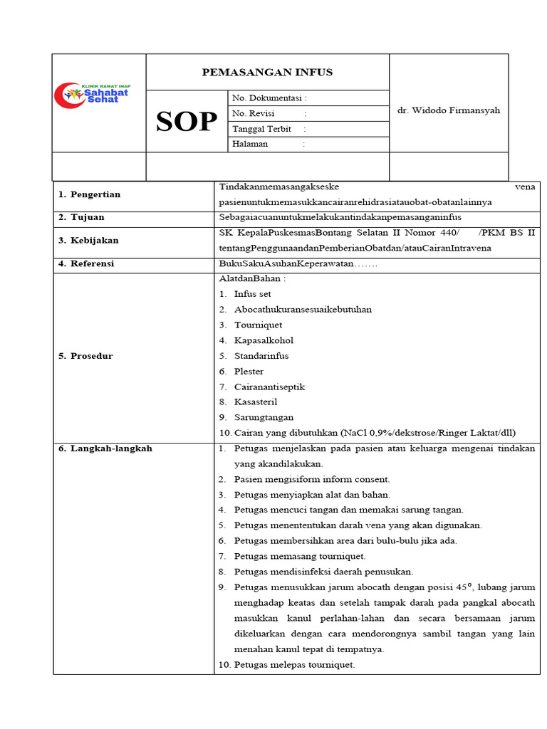 Sop Pemasangan Infus | PDF