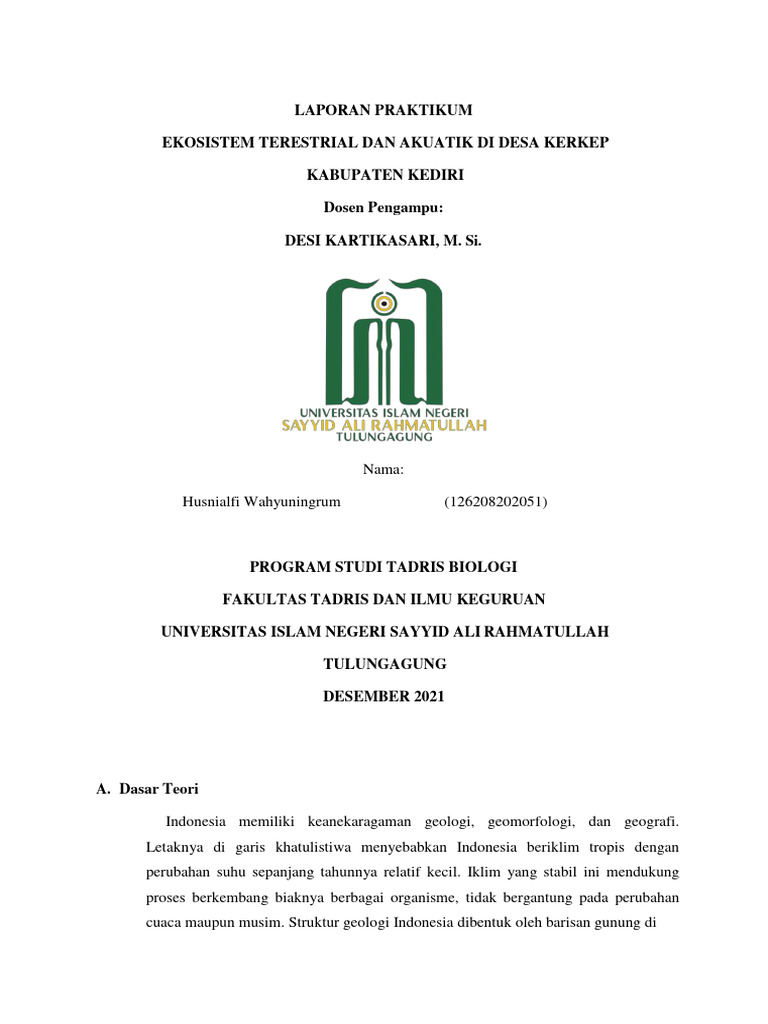 Laprak Observasi Ekosistem Terestrial Dan Akuatik | PDF Laprak Observasi Ekosistem Terestrial Dan Akuatik | PDF