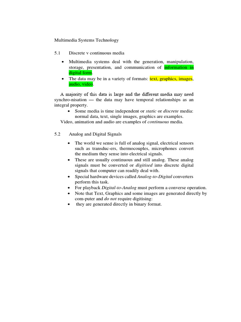 Multimedia Systems Technology Notes | PDF
