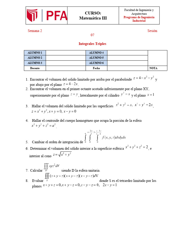 S2.s07 2 Resolver Ejercicios Resolución de Problemas Integrales Triples Definición | PDF