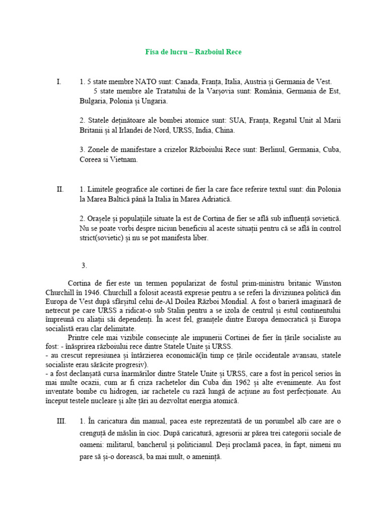 Fisa de Lucru Razboiul Rece | PDF