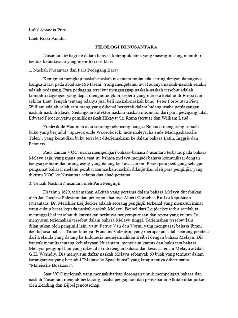 Filologi Di Nusantara | PDF