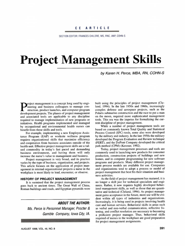 Childre Perce 1998 Project Management Skills | PDF | Project Management | Nursing