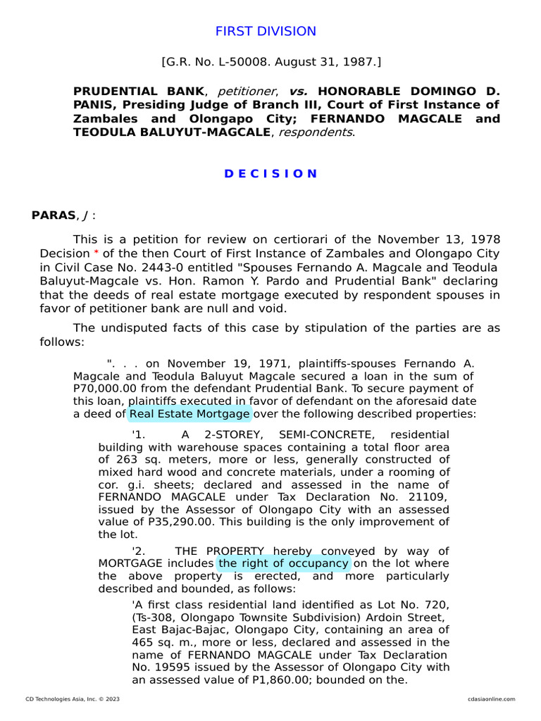 Prudential Bank vs. Magcale: Mortgage Validity | PDF | Foreclosure ...