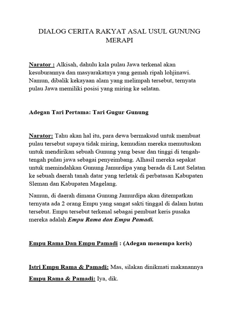 DIALOG CERITA RAKYAT ASAL USUL GUNUNG MERAPI | PDF