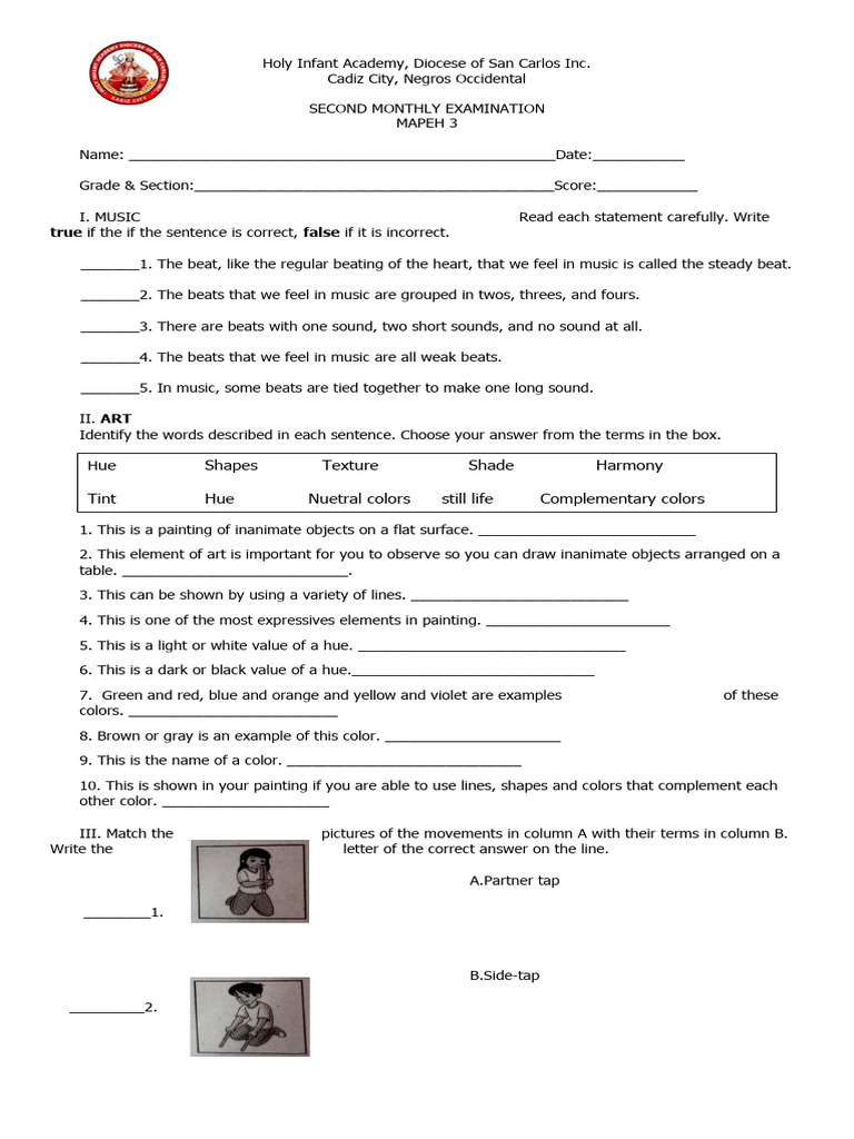 Mapeh 3 2nd Monthly Exam | PDF | Color | Hue