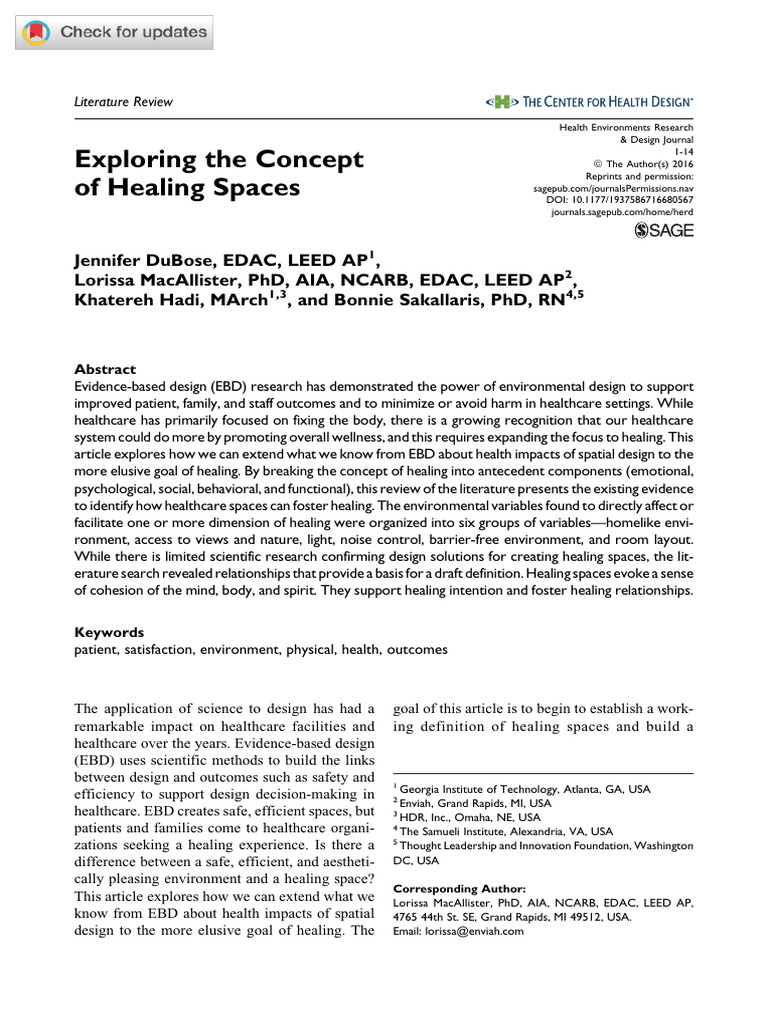 Defining Healing Spaces in Healthcare | PDF | Self Efficacy | Health Care
