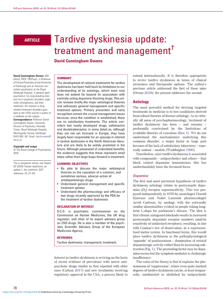 Tardive Dyskinesia Update Treatment and Management | PDF
