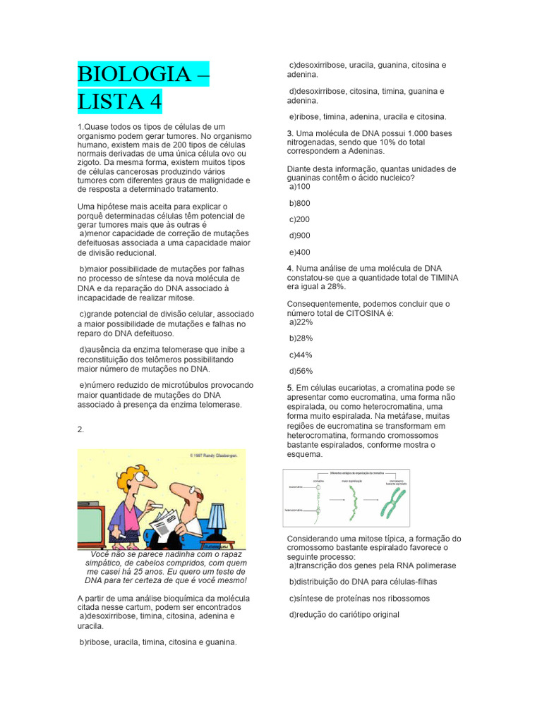 Biologia - Lista 4 | PDF
