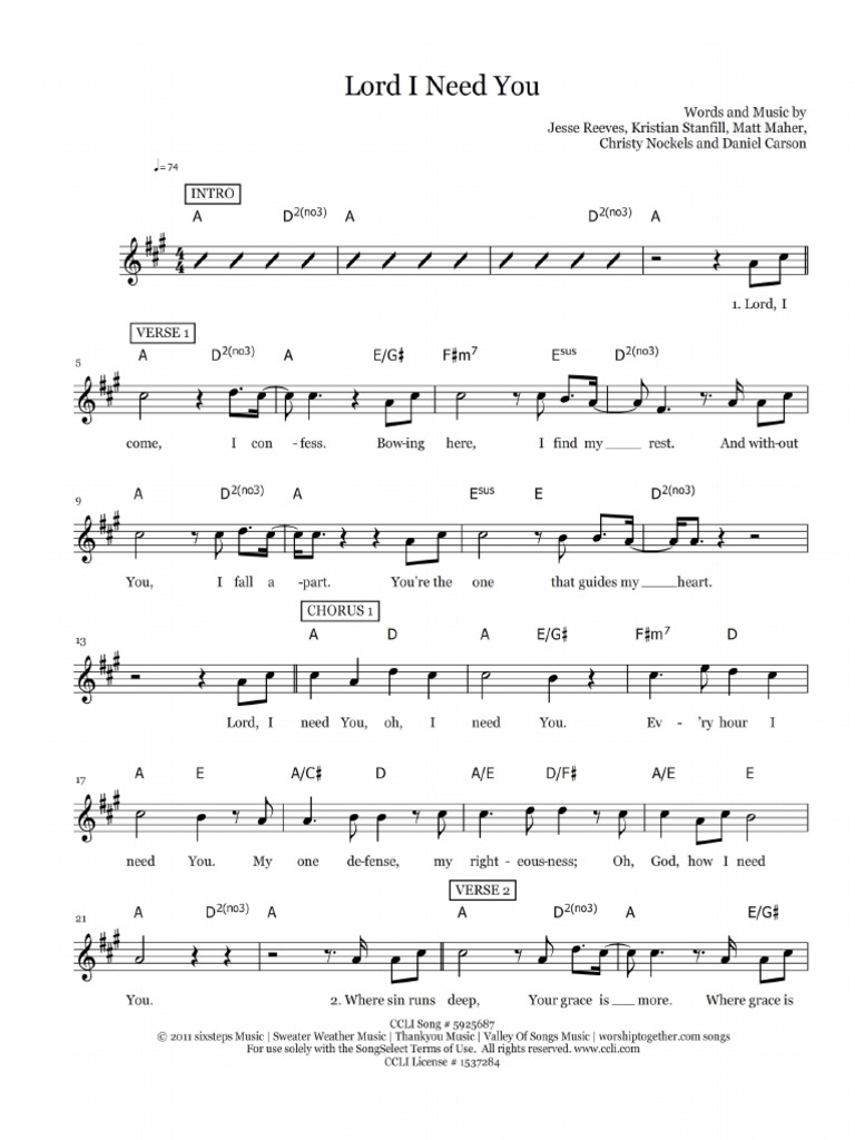 Lord I Need You (LEAD SHEET) - A | PDF