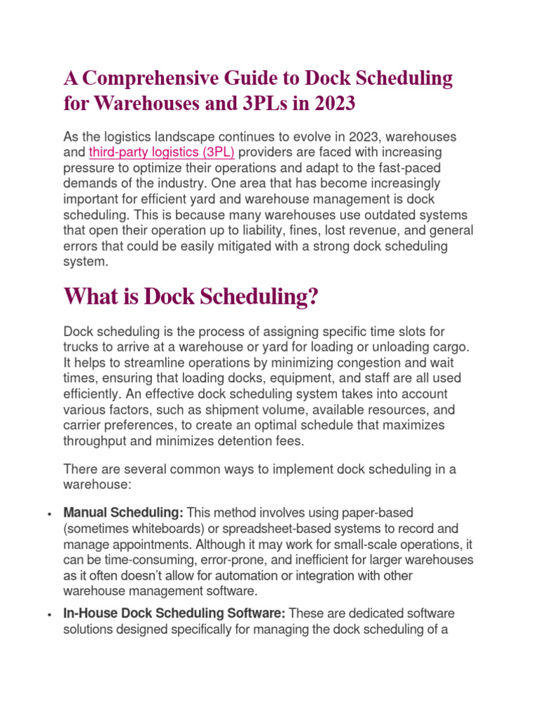 Automation Levels & Dock Scheduling | Download Free PDF | Warehouse ...