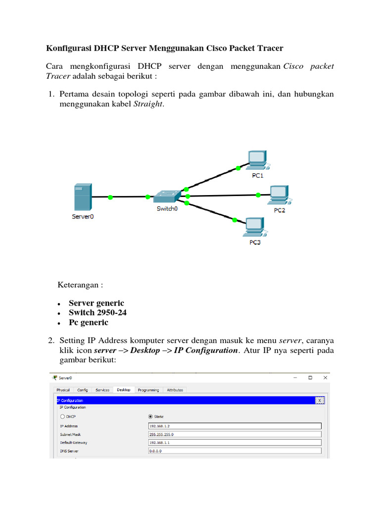 Konfigurasi DHCP Server Menggunakan Cisco Packet Tracer | PDF