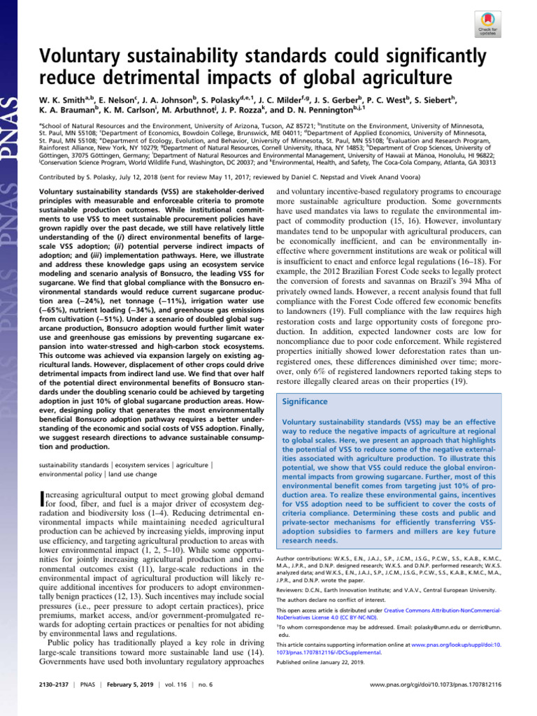 Voluntary Sustainability Standards Could Significantly Reduce ...