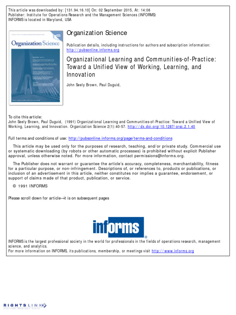 Organizational Learning & Communities of Practice | PDF