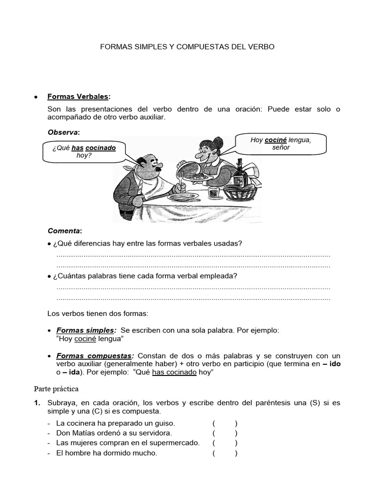 Formas Simples Y Compuestas Del Verbo Pdf Verbo Mecánica Del Lenguaje