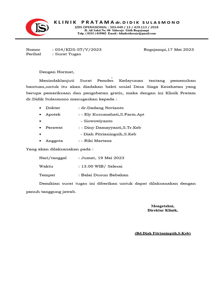 Surat Tugas Baksos | PDF